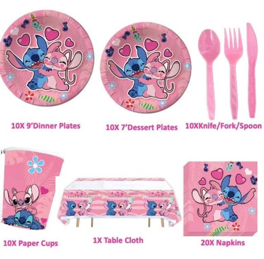 81 Piece LILO & STITCH Birthday Party Tableware Set Plates/cups/napkins ...
