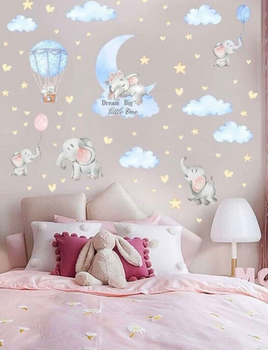 Nursery Sleeping Elephant Themed Wall Stickers/wall Decor/kids Bedroom ...