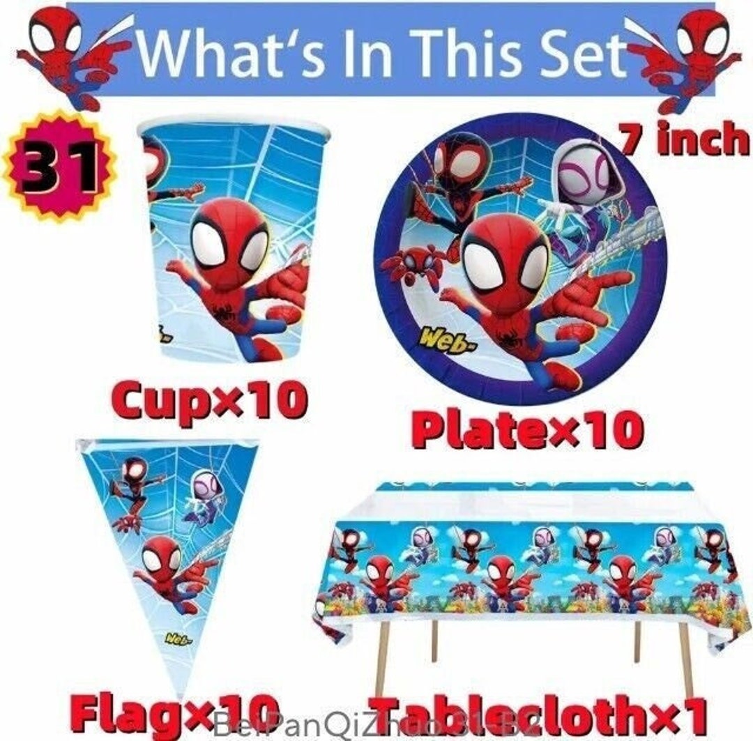 SPIDEY & FRIENDS Birthday Party Tableware Set 31 PCS Spiderman Party ...