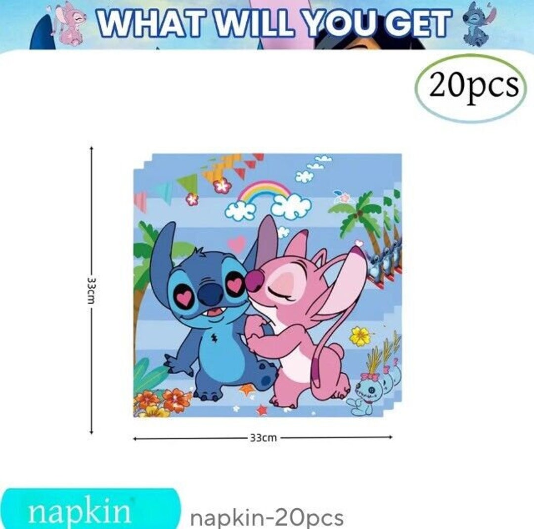 Pink/blue LILO & STITCH Birthday Party Paper Napkins X 20 Kids Party ...