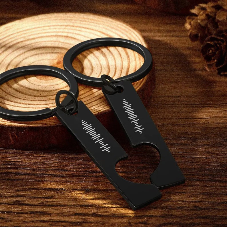 Engraved Stainless Steel Scannable Music Code Couple Keychains - Etsy