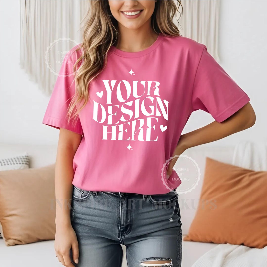 Comfort Colors 1717 T-shirt Mockup: Crunchberry Pink Tee (digital ...