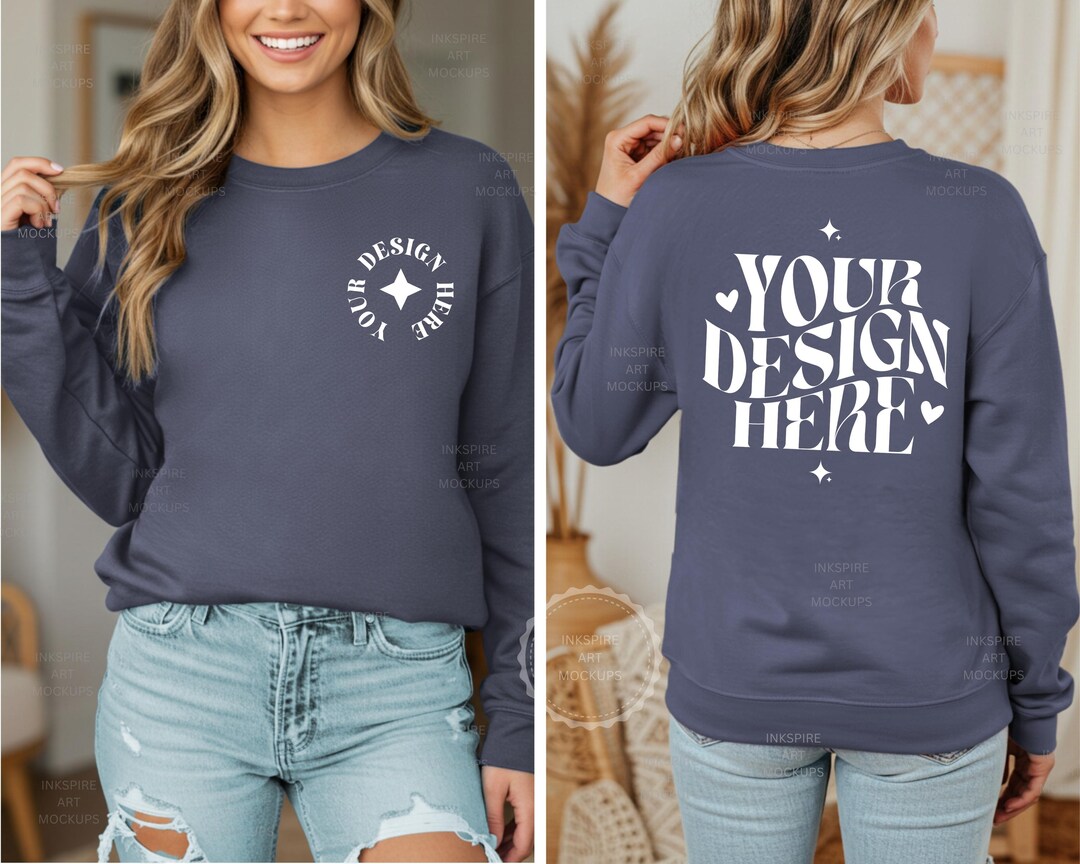 Comfort Colors 1566 Denim Front & Back Sweatshirt Mockup, C1566 Dark ...