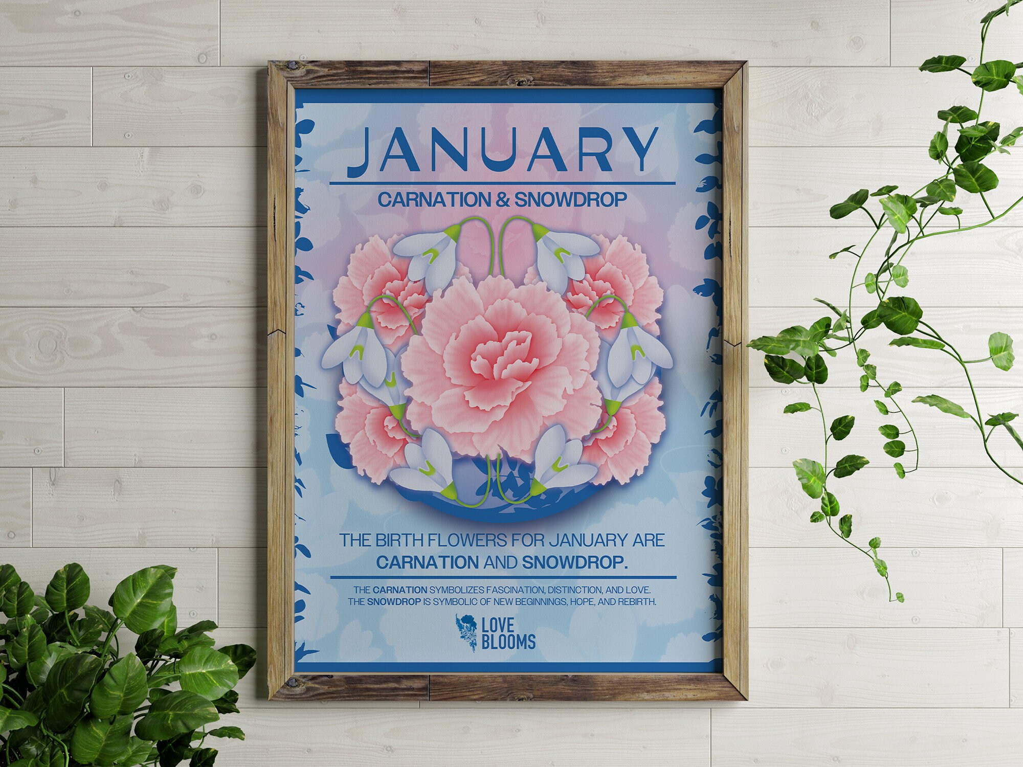 January Birth Flower Digital Print Carnation & Snowdrop Birth Month ...