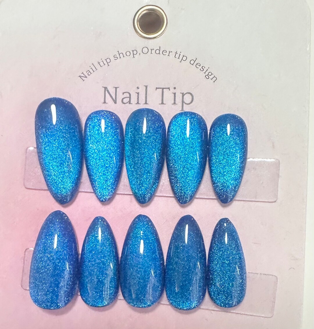 Beautiful Blue Crystal Cat Eye Design, Press on Nails / Fake Nails ...