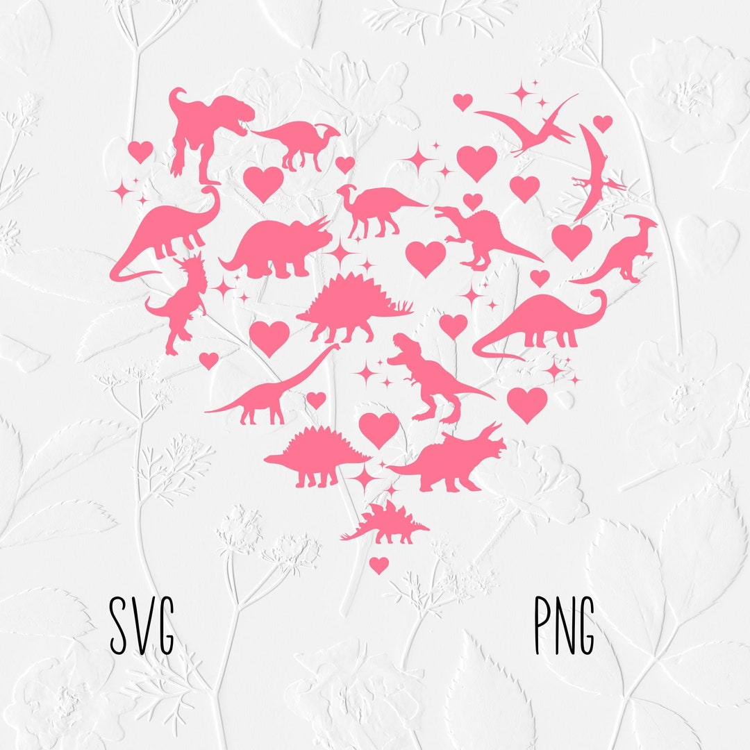 Pink Dinosaurs Heart SVG PNG, Dinosaur Valentine Svg Png, Kids ...