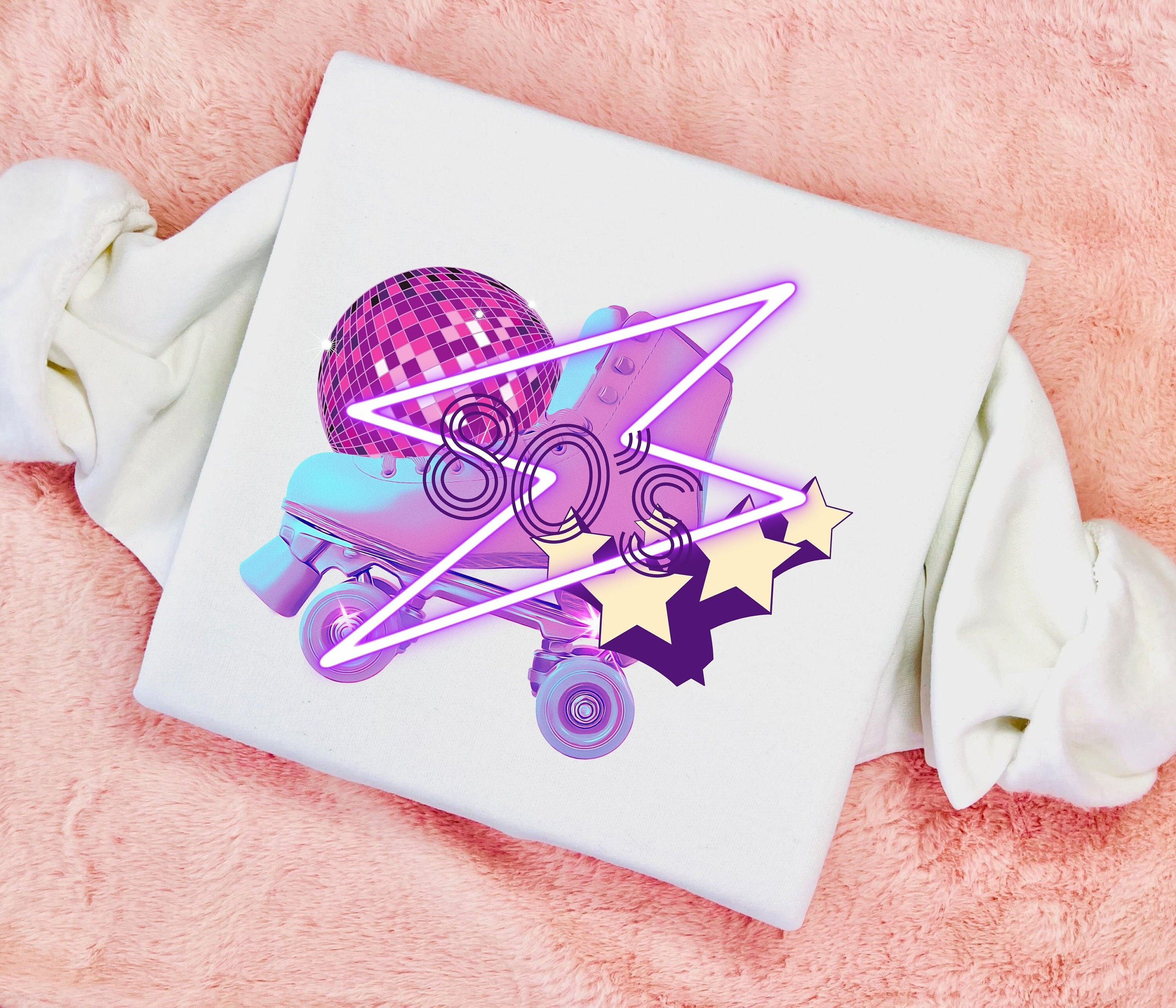 80's Purple Preppy PNG SVG, Roller Skating, Lighting Bolt, Disco Ball ...