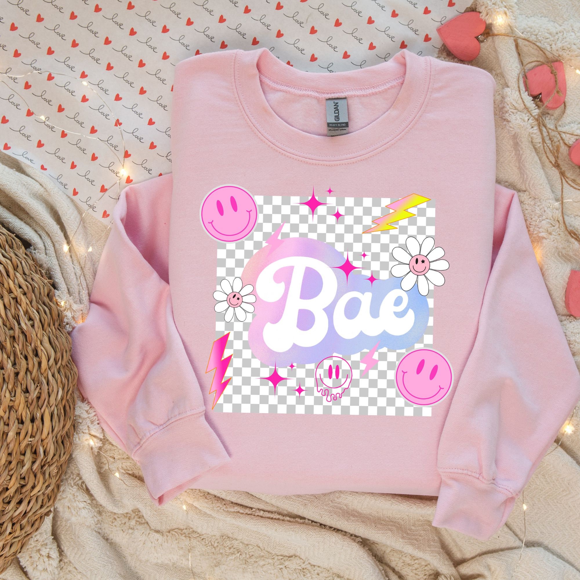 Preppy Bae PNG SVG, Grey Checkers Preppy Background With Smiley Faces ...