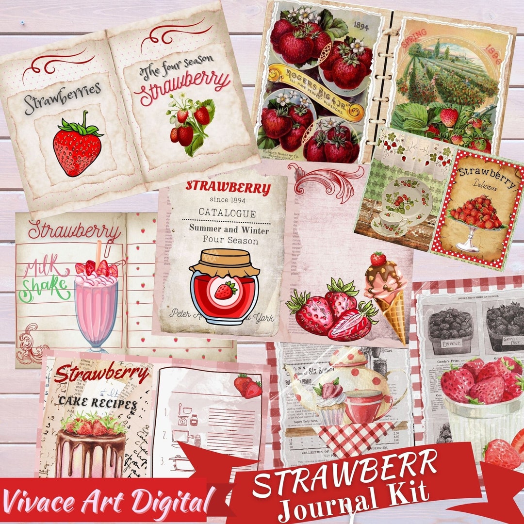 Strawberry Junk Journal Kit, Red, Strawberries, Recipe Book, Fruit ...