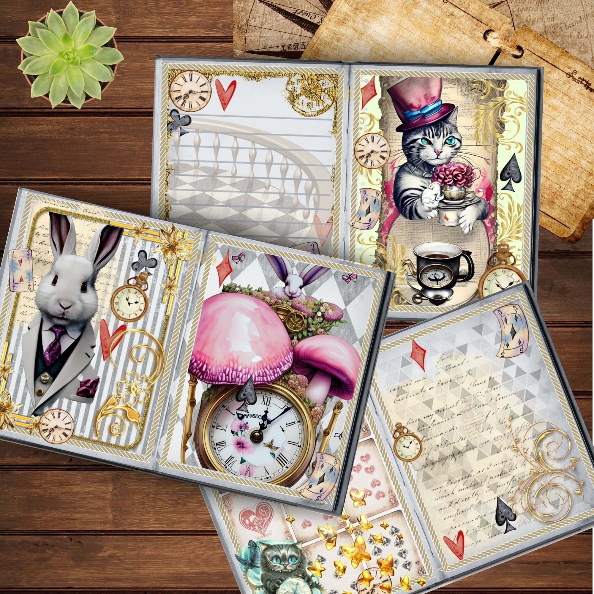 Alice in Wonderland Junk Journal Pages, Junk Journal Kit, Vintage ...