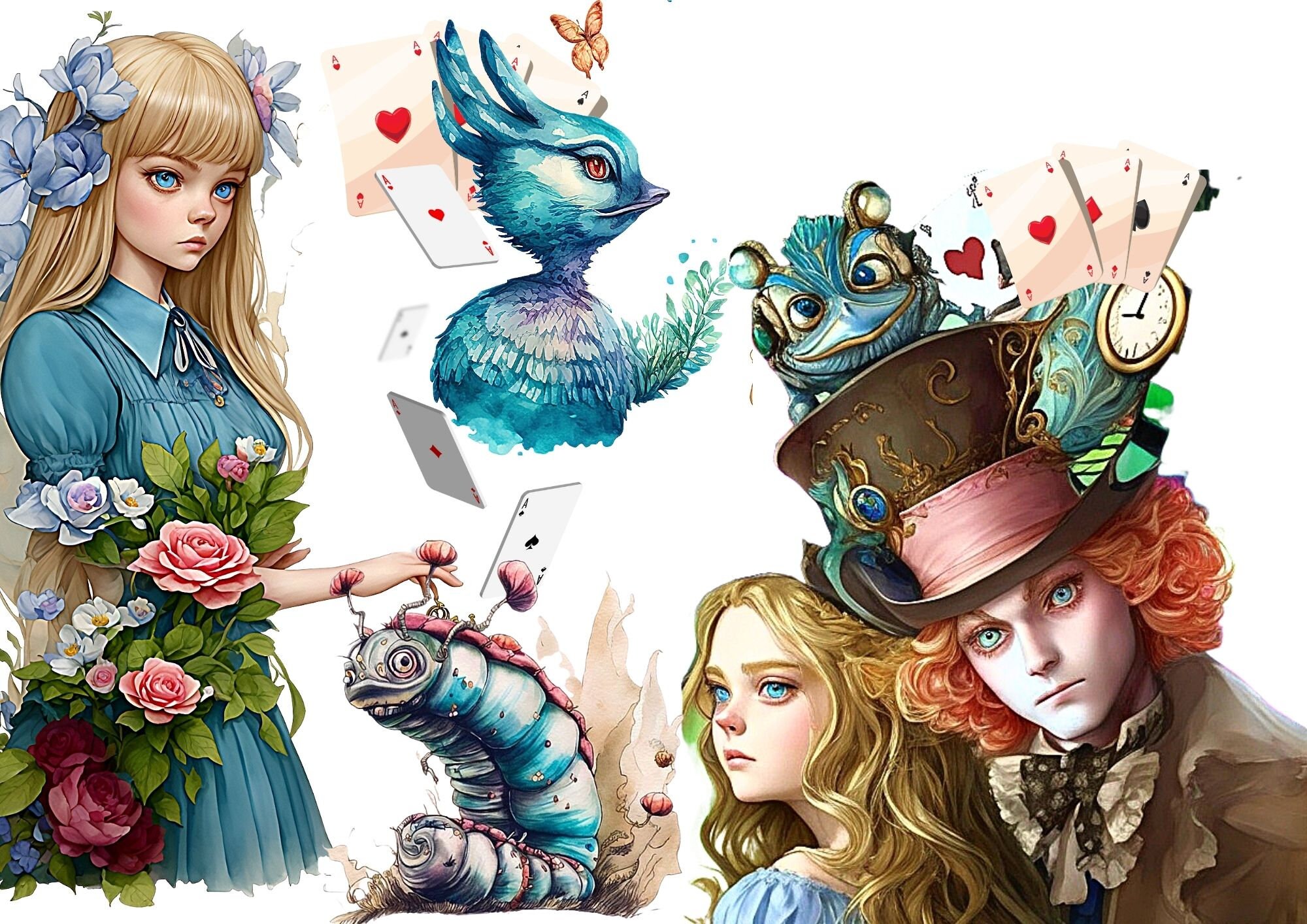 50 PNG Watercolor Alice in Wonderland Clipart, Fairytale Clipart, Alice ...
