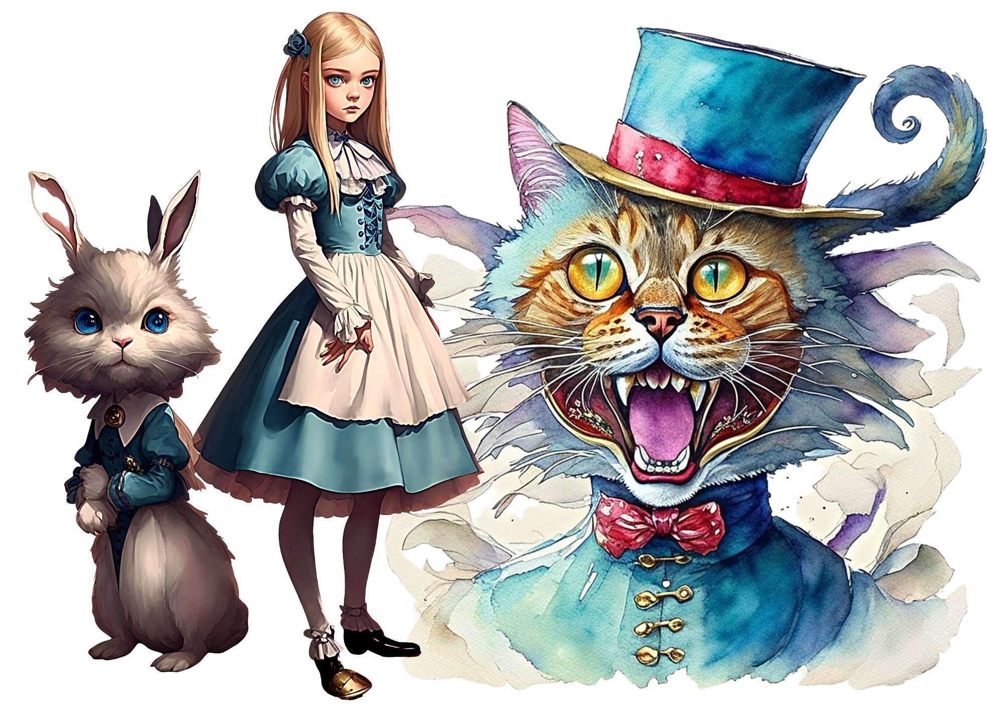 50 PNG Watercolor Alice in Wonderland Clipart, Fairytale Clipart, Alice ...
