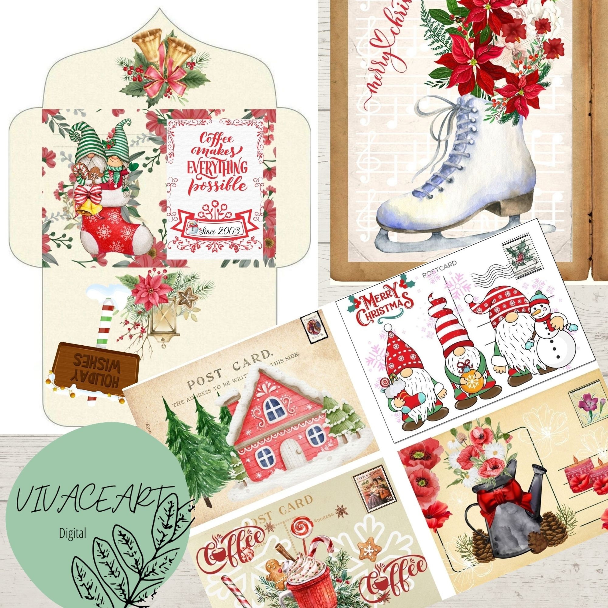 Junk Journal, Gnomes, Christmas, Kit, December, Red, Green, Gift, Daily ...