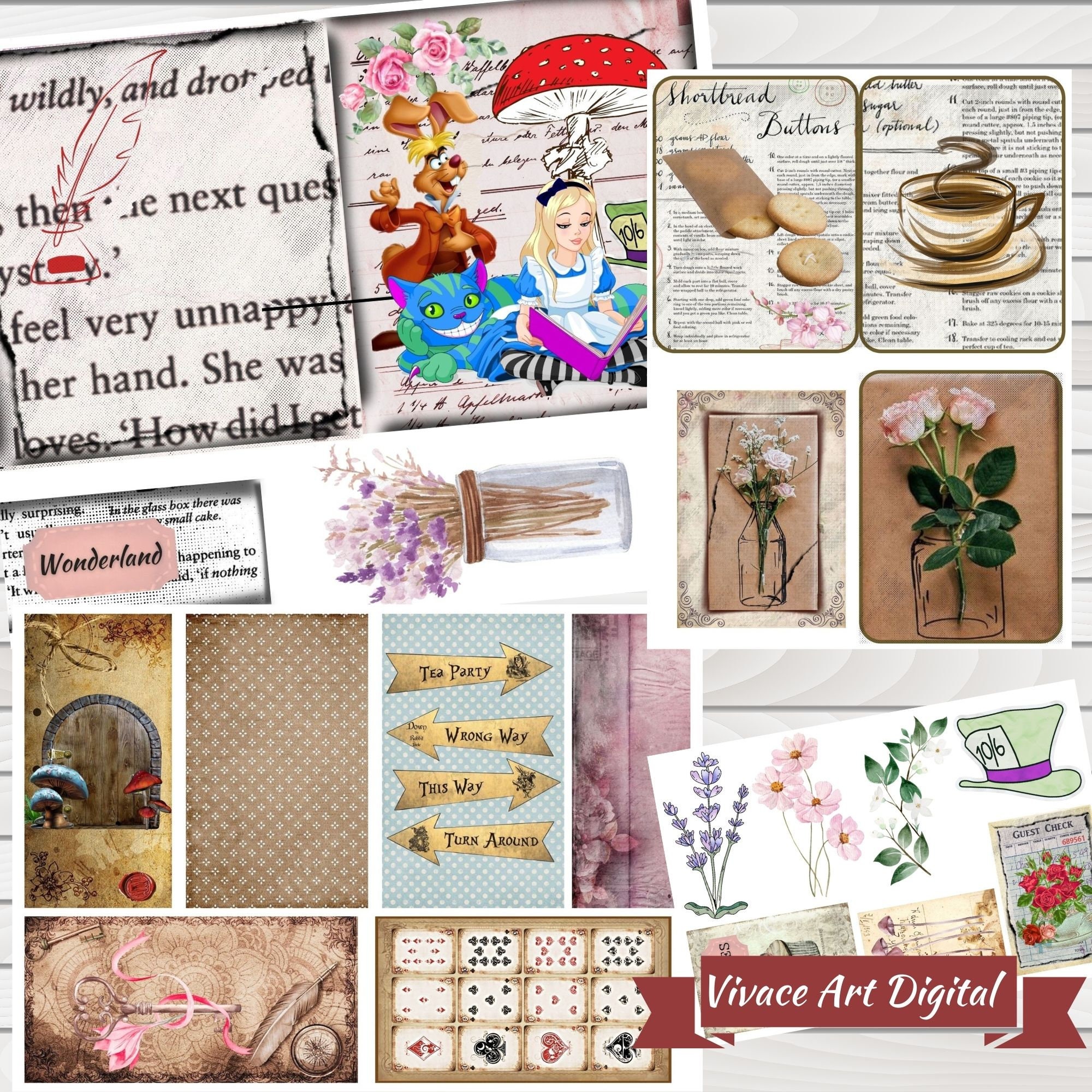 Alice in Wonderland, Junk Journal, Shabby, Printable, Vintage, Book ...