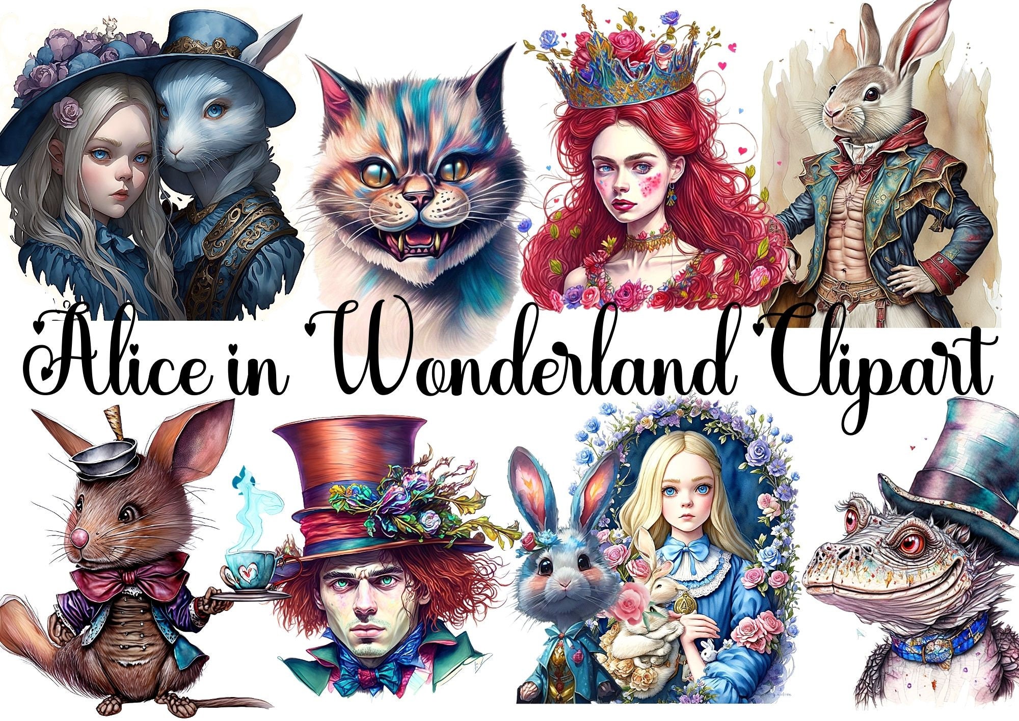 50 PNG Watercolor Alice in Wonderland Clipart, Fairytale Clipart, Alice ...