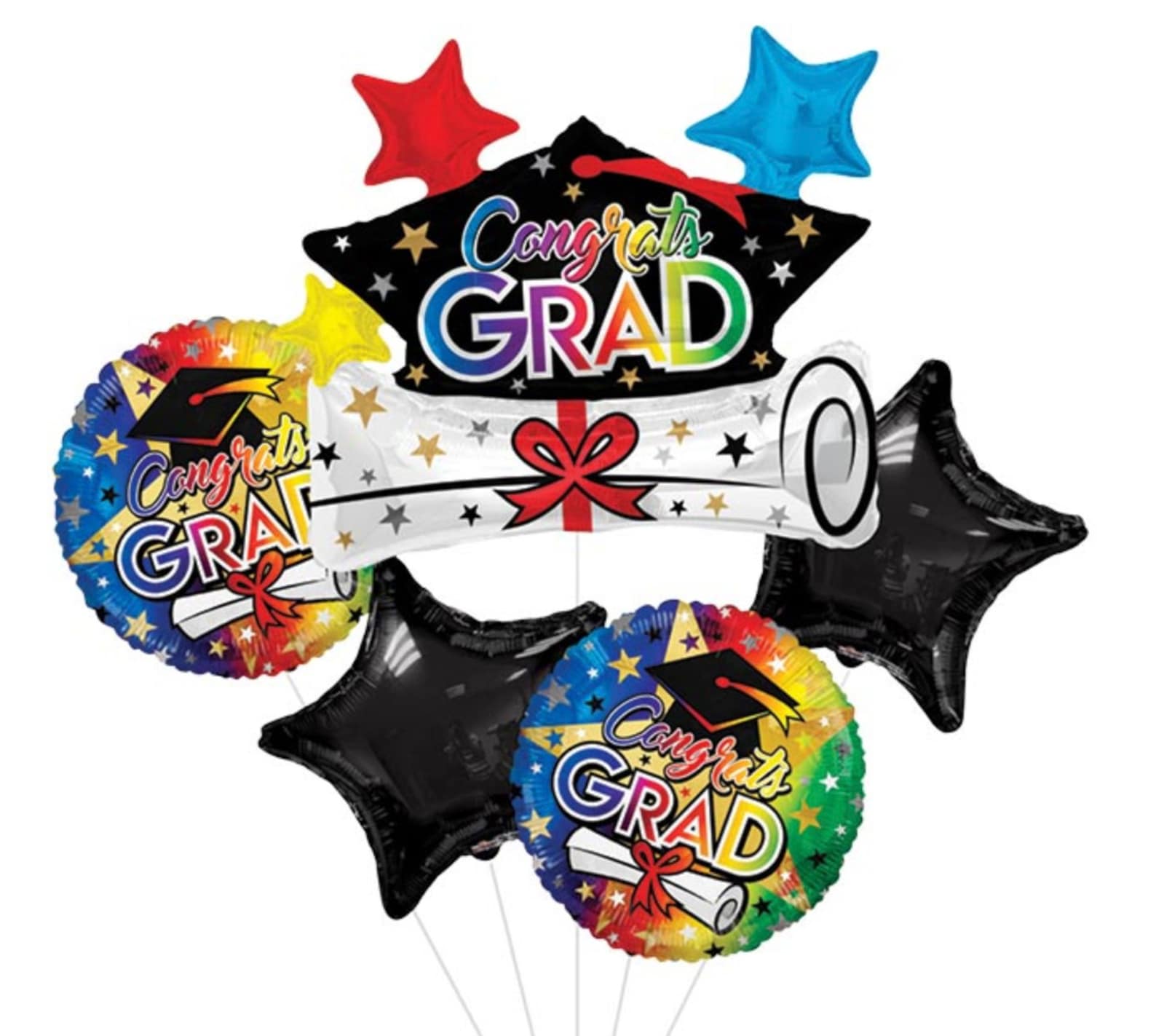 Graduation Foil Balloon Bouquet - Congrats Grad Balloon Set (uninflated ...