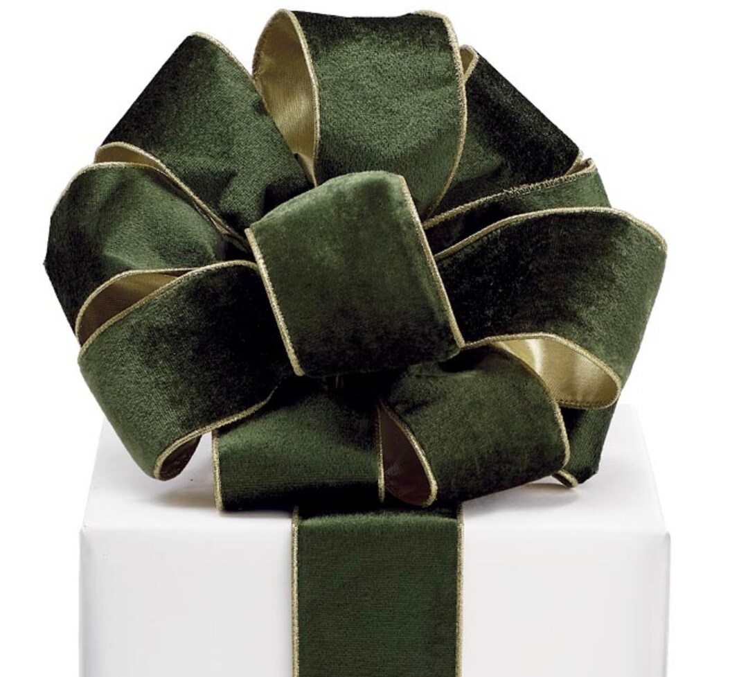 Dark Sage Green Velvet Ribbon With Metallic Gold Backing 2.5 Wide X 20 ...