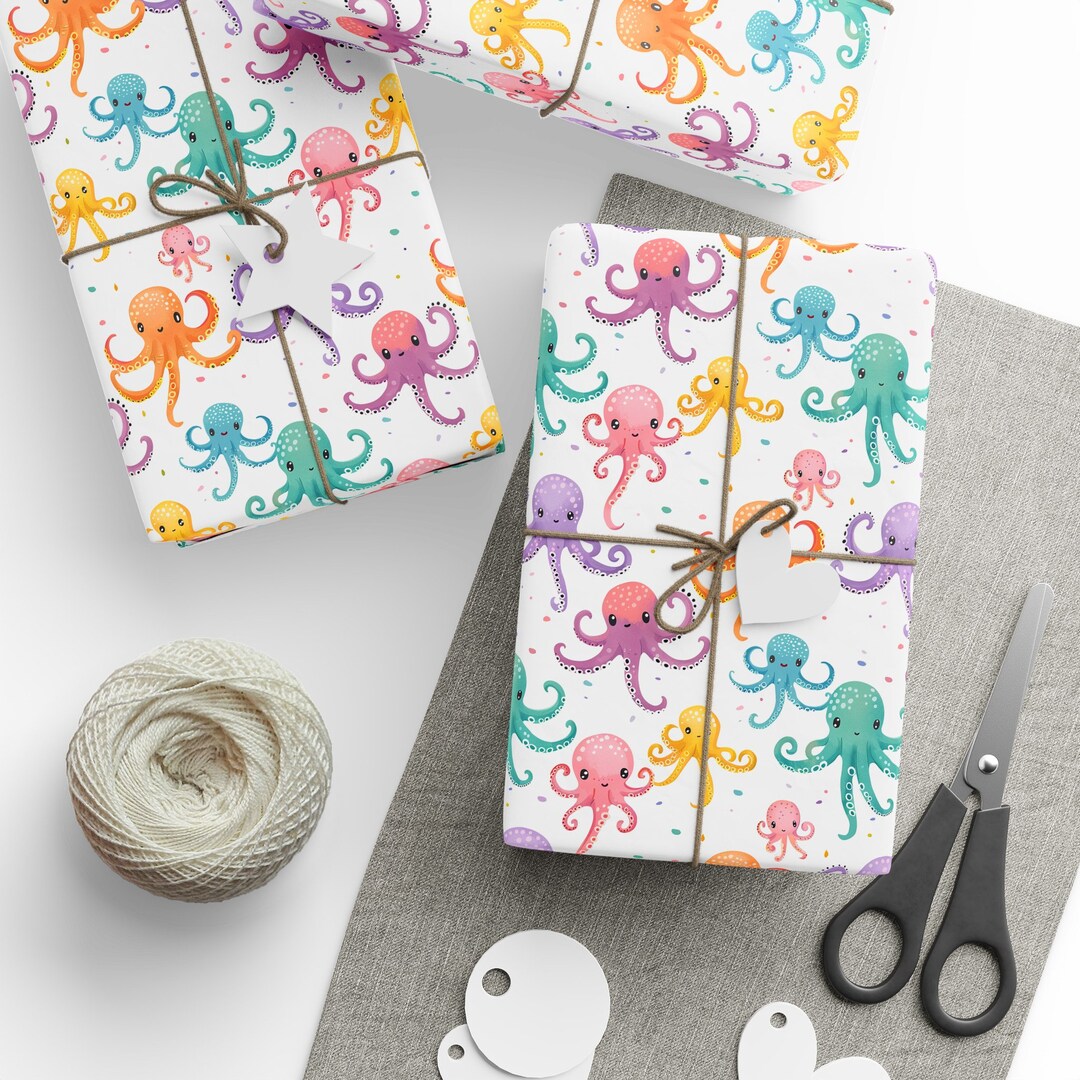 Colorful Octopus Wrapping Paper Cute Giftwrap Pastel Nautical Gift Wrap ...