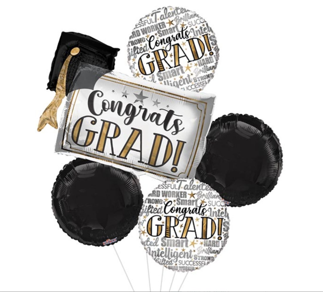Graduation Foil Balloon Bouquet - Congrats Grad Balloon Set (uninflated ...