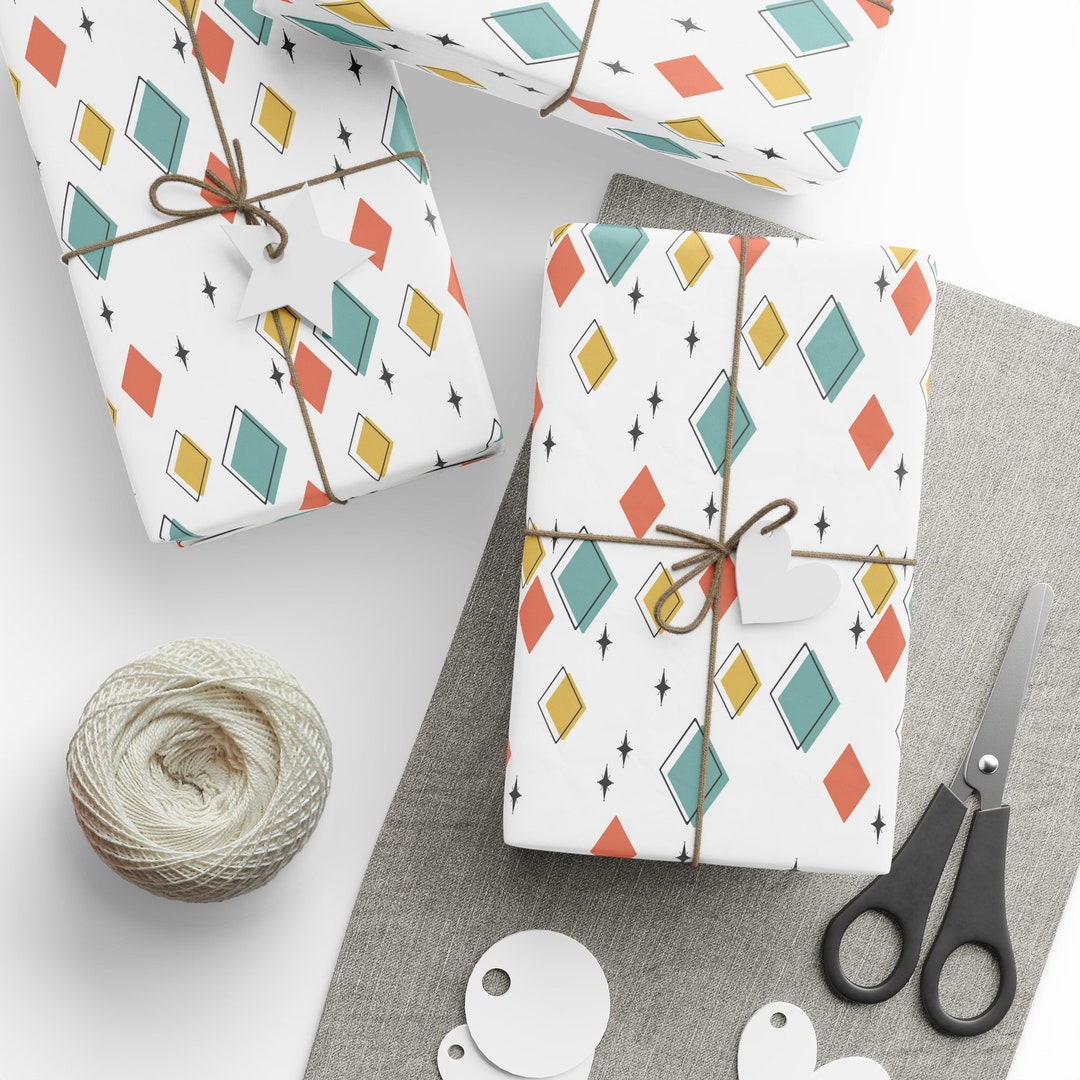 Mid Century Modern Wrapping Paper Cute Giftwrap Diamond Wrapping Paper ...