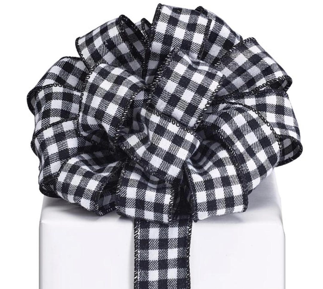 Black & White Flannel Check Ribbon – 1.5" X 20 Yards, Wired Edge, #9 ...