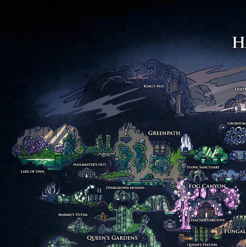 Hollow Knight Map Poster Hallownest Wall Art Rolled Canvas - Etsy UK