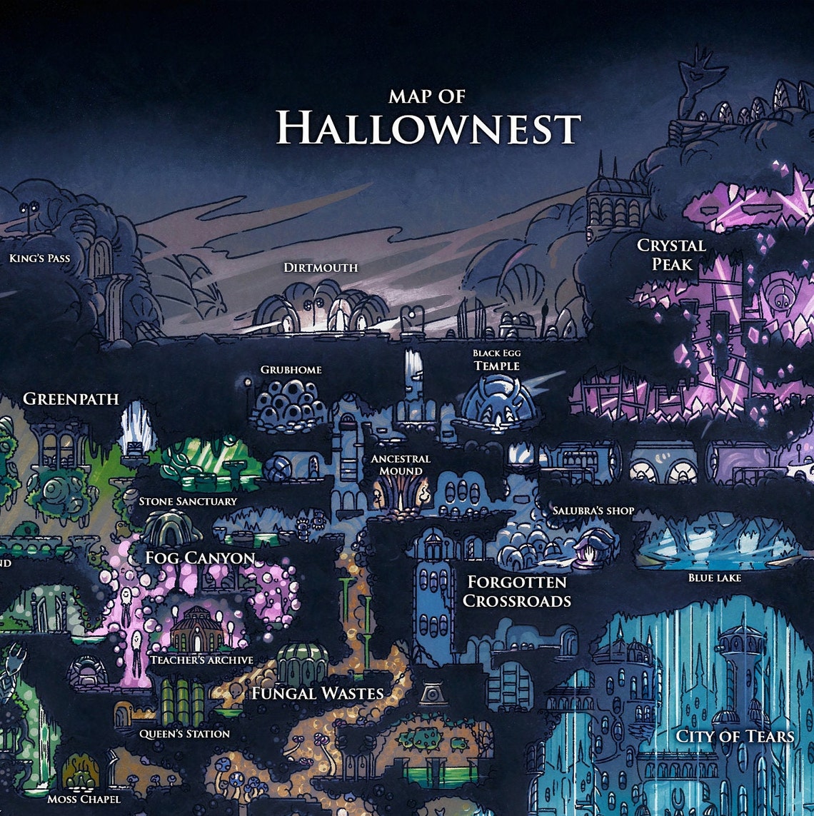 Hollow Knight Map Poster Hallownest Wall Art Rolled Canvas - Etsy UK