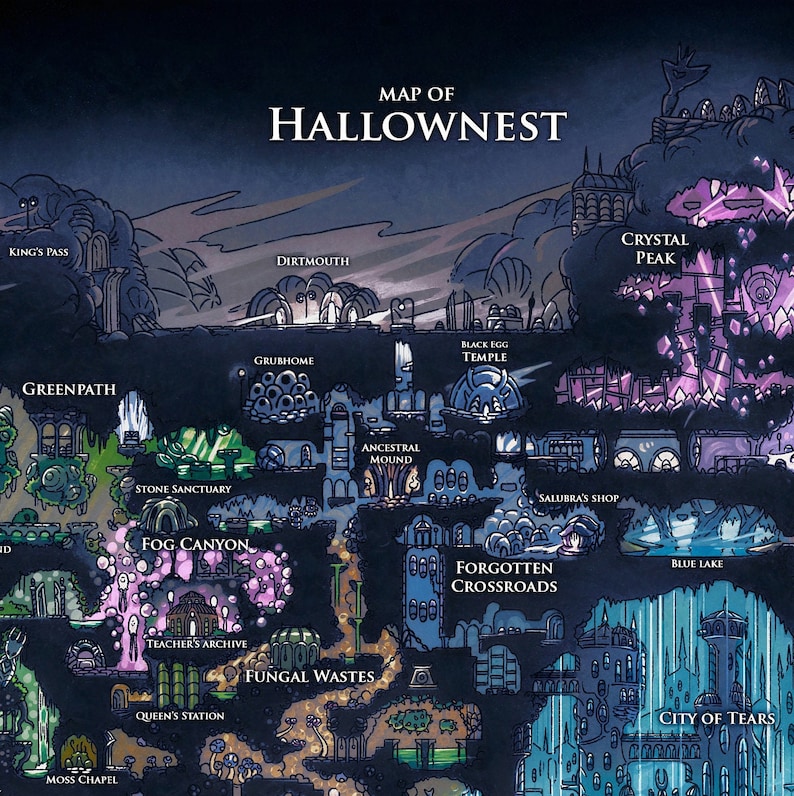 Póster del mapa de Hollow Knight Arte mural más hallante - Etsy México
