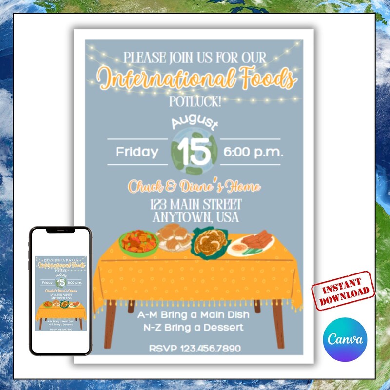 International Potluck Invitation - Etsy