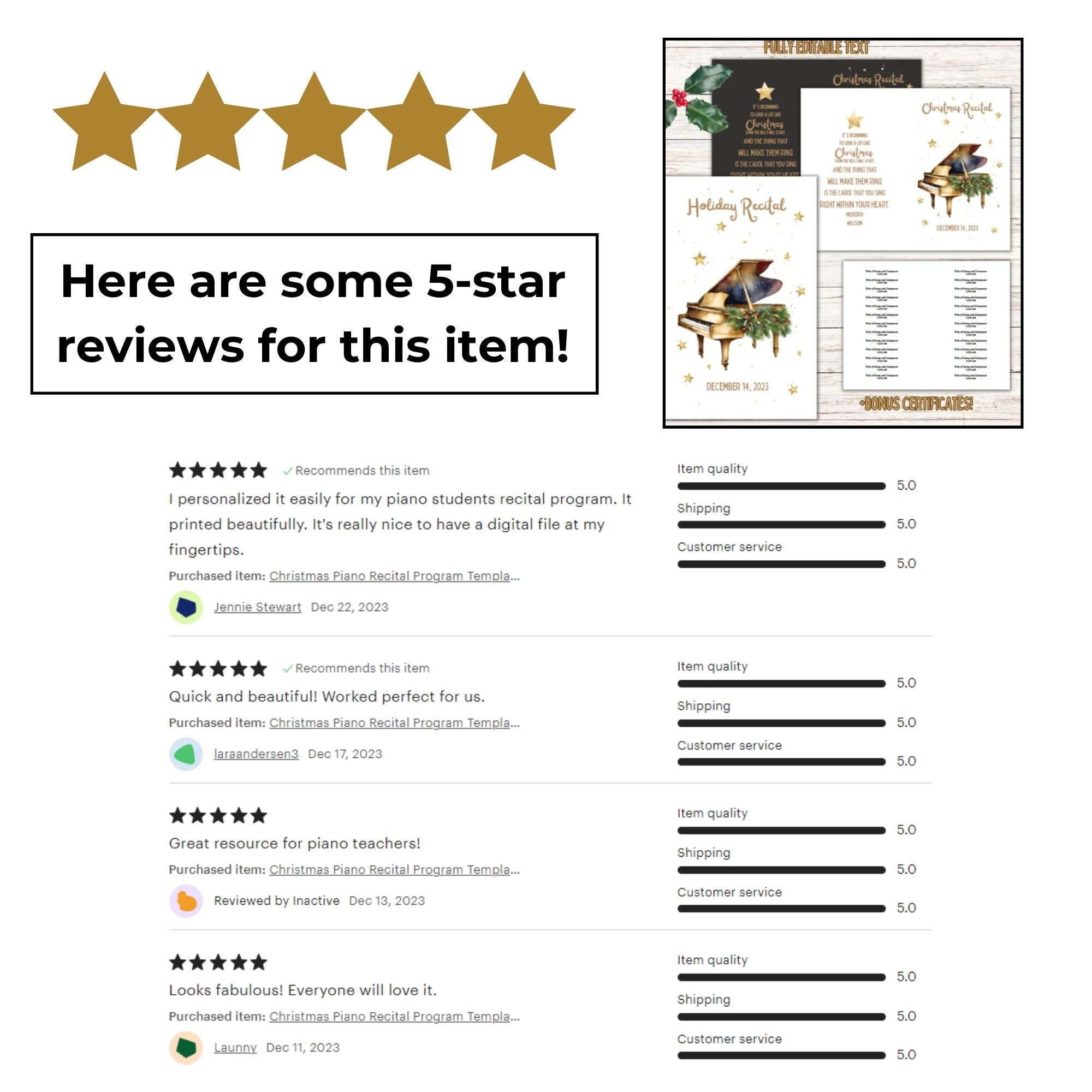 Christmas Piano Recital Program Template | Holiday Music Recital ...
