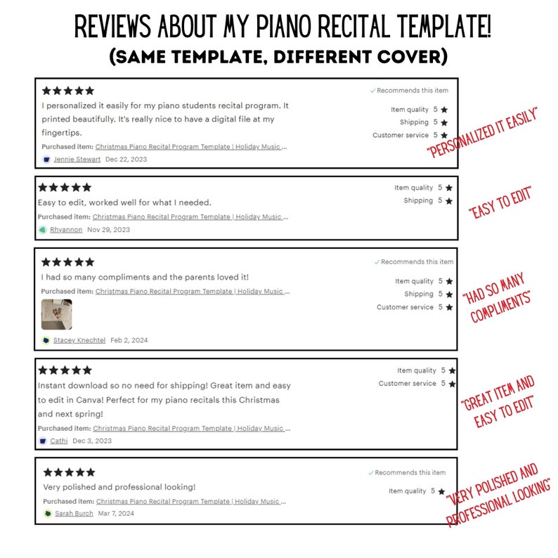 Piano Recital Program Template Bundle Summer Winter Fall Autumn ...