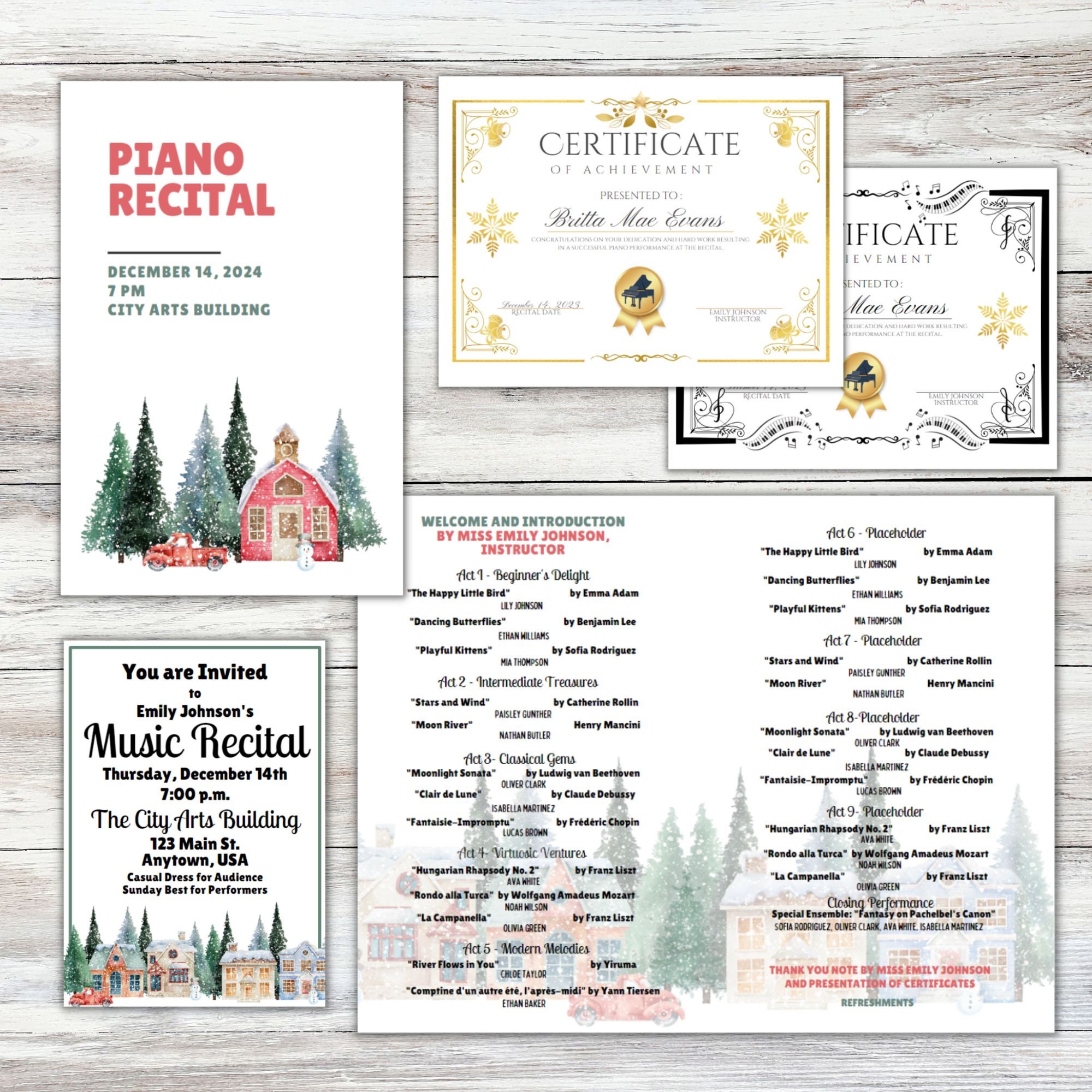 Christmas Piano Recital Program Template Holiday Recital Certificate of ...