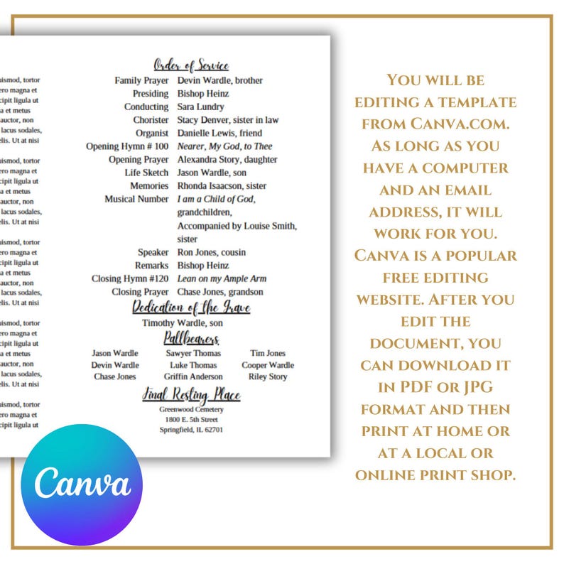 LDS Funeral Program Template, Trees Celebration of Life Program ...