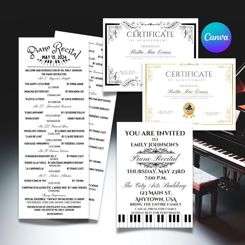 Piano Recital Program Template Bundle | Music Recital Certificate of ...