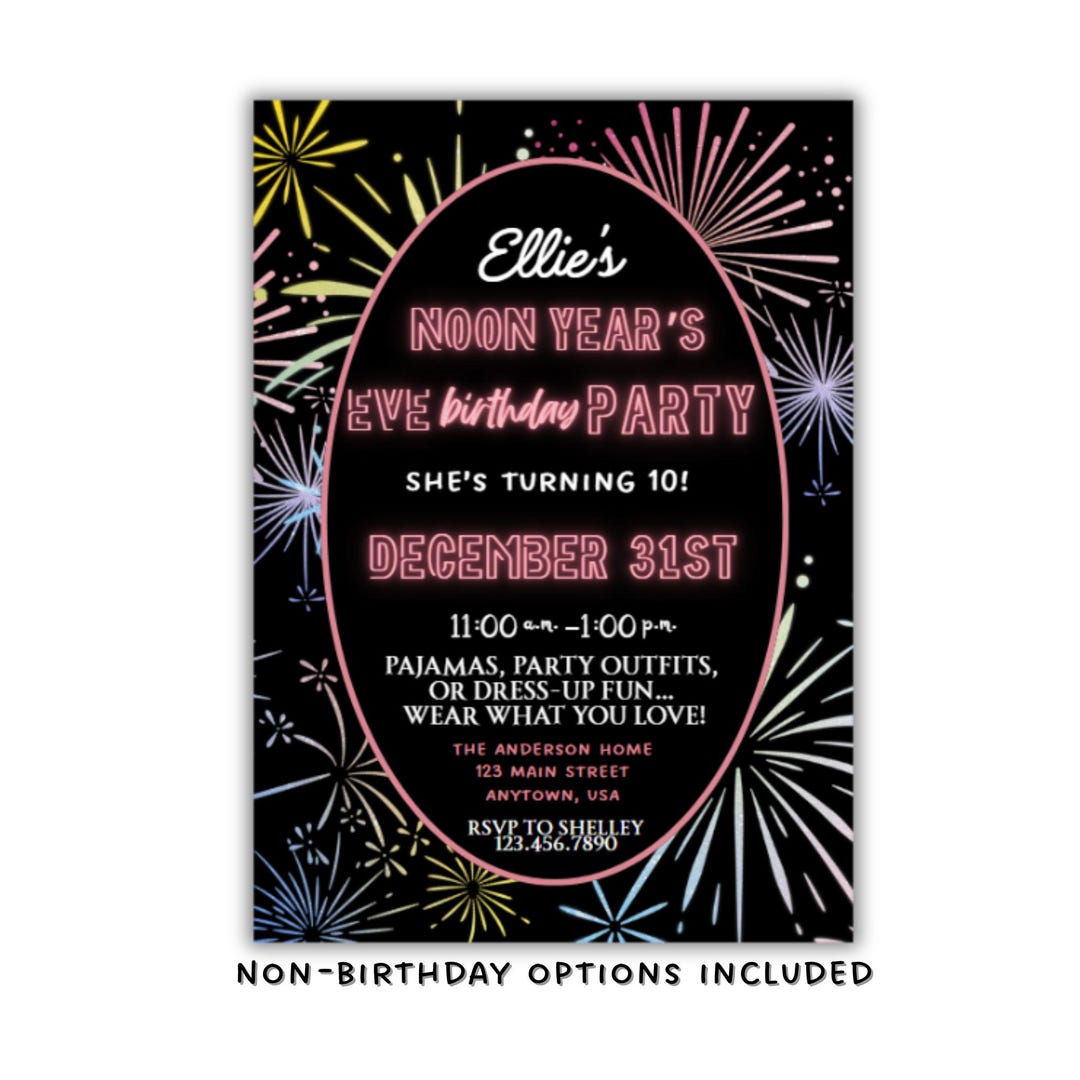 Kids Noon Year's Eve Birthday Party Invitation, Editable Template, Kid ...