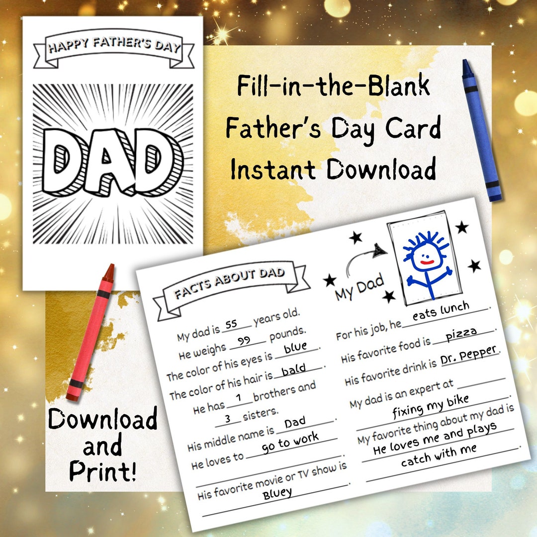 Father's Day Card, Fill in the Blank, From Child, Printable Card for ...