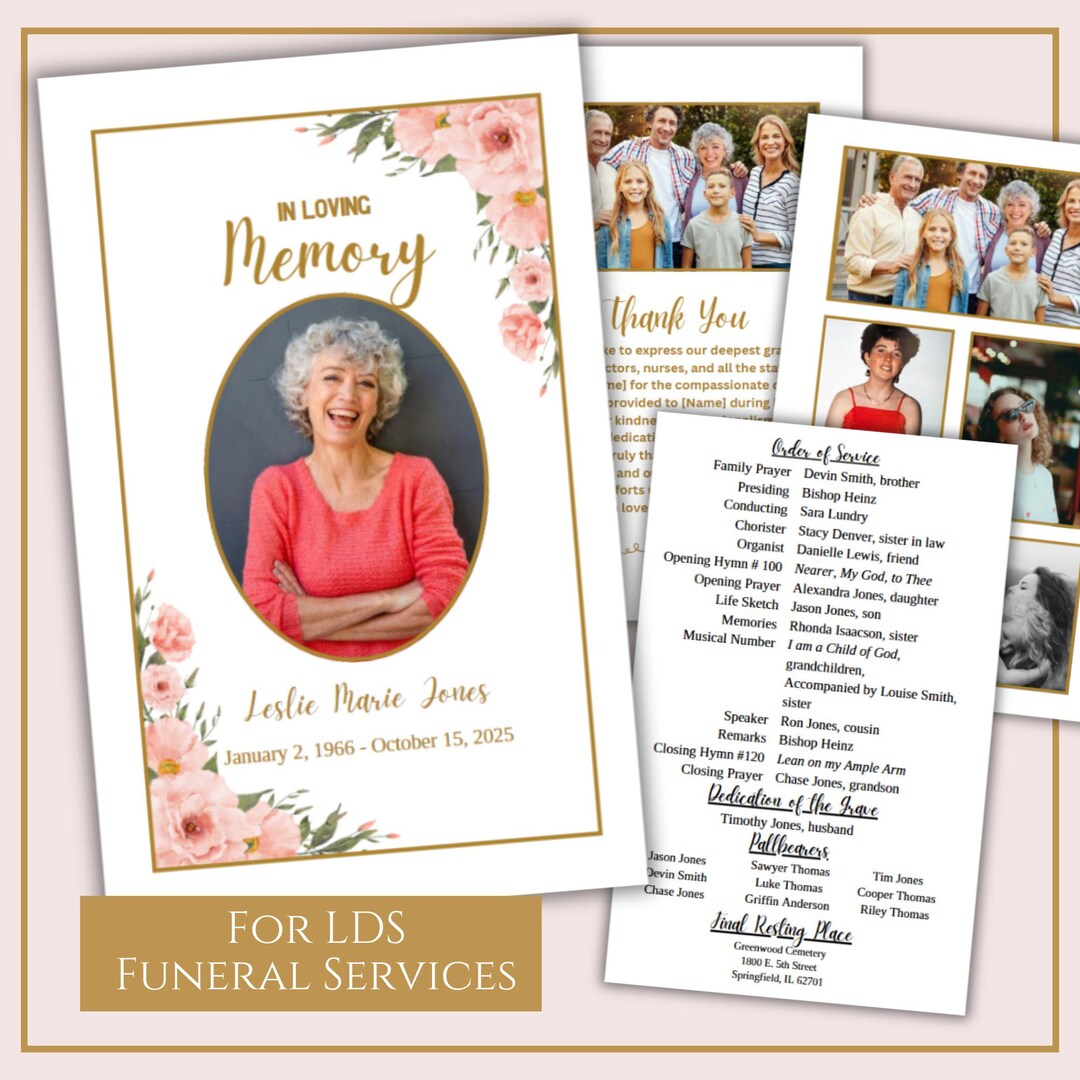 LDS Funeral Program Template, Floral Celebration of Life Program ...