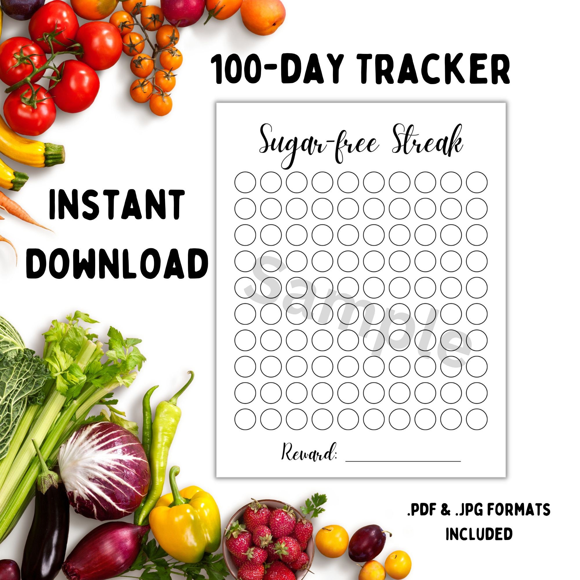 Sugar-free Streak, No Sugar Tracker, 100-day No Sugar Log, Eating ...