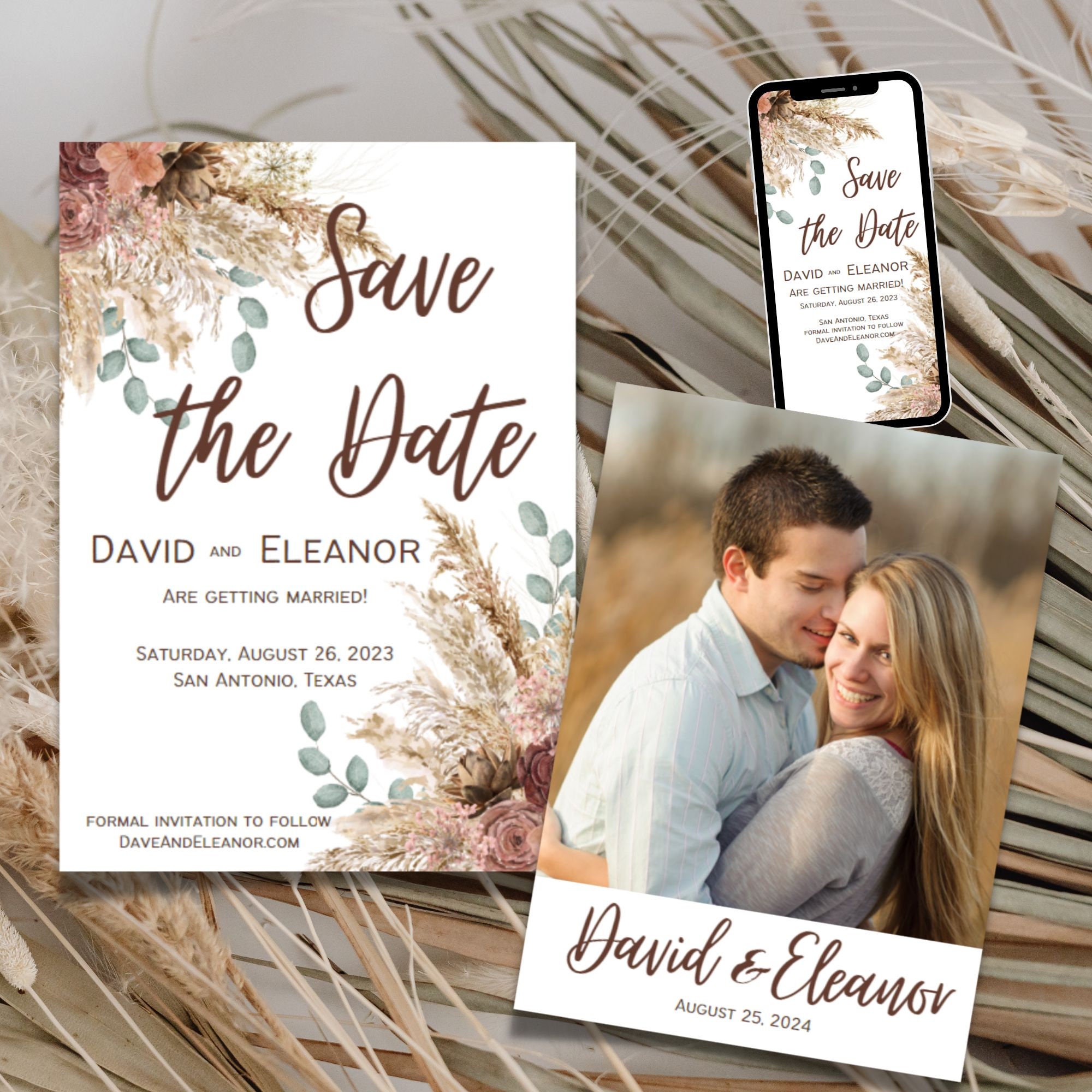 Save the Date Card Invitation | Pampas Grass Save the Date Invites ...