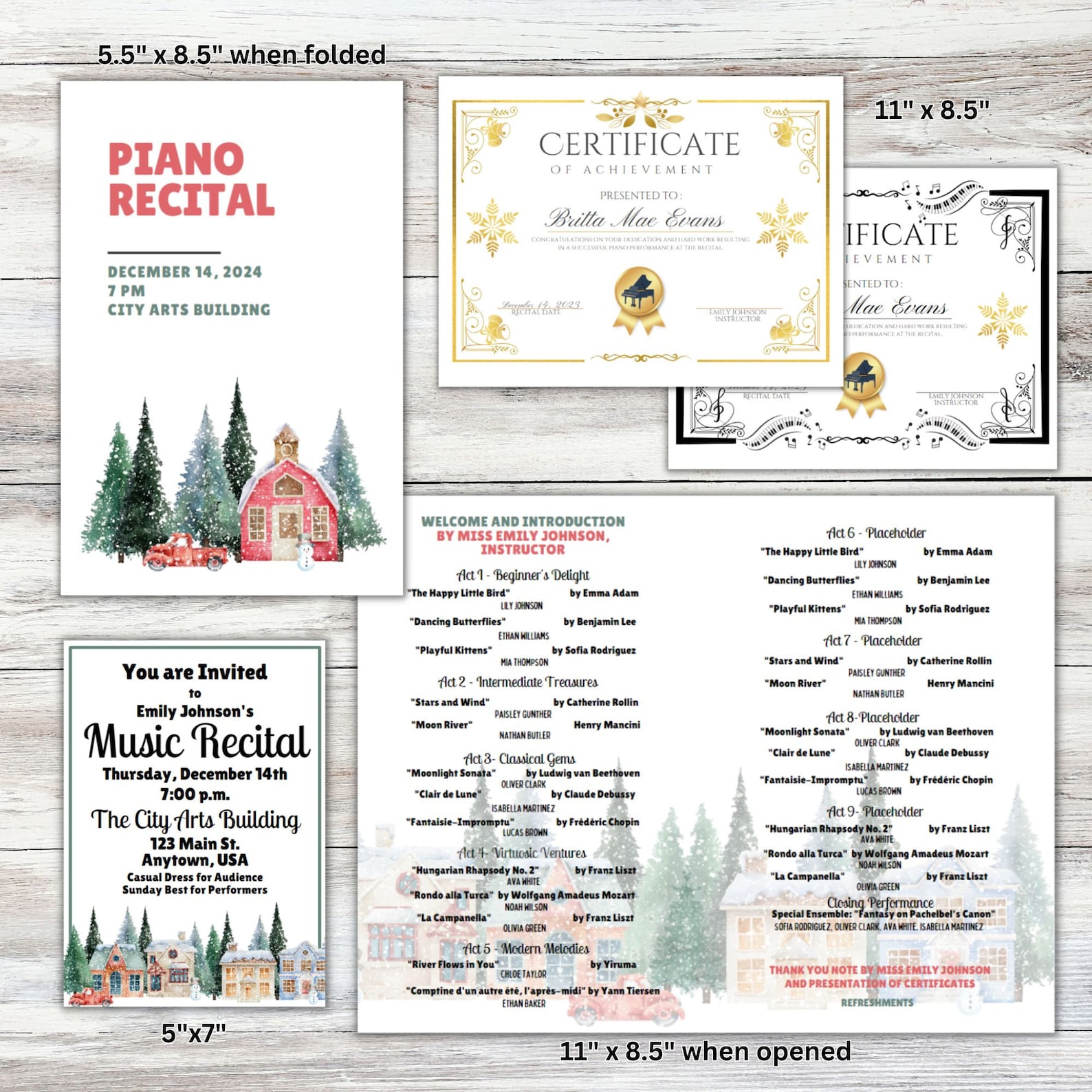 Christmas Piano Recital Program Template | Holiday Recital Certificate ...
