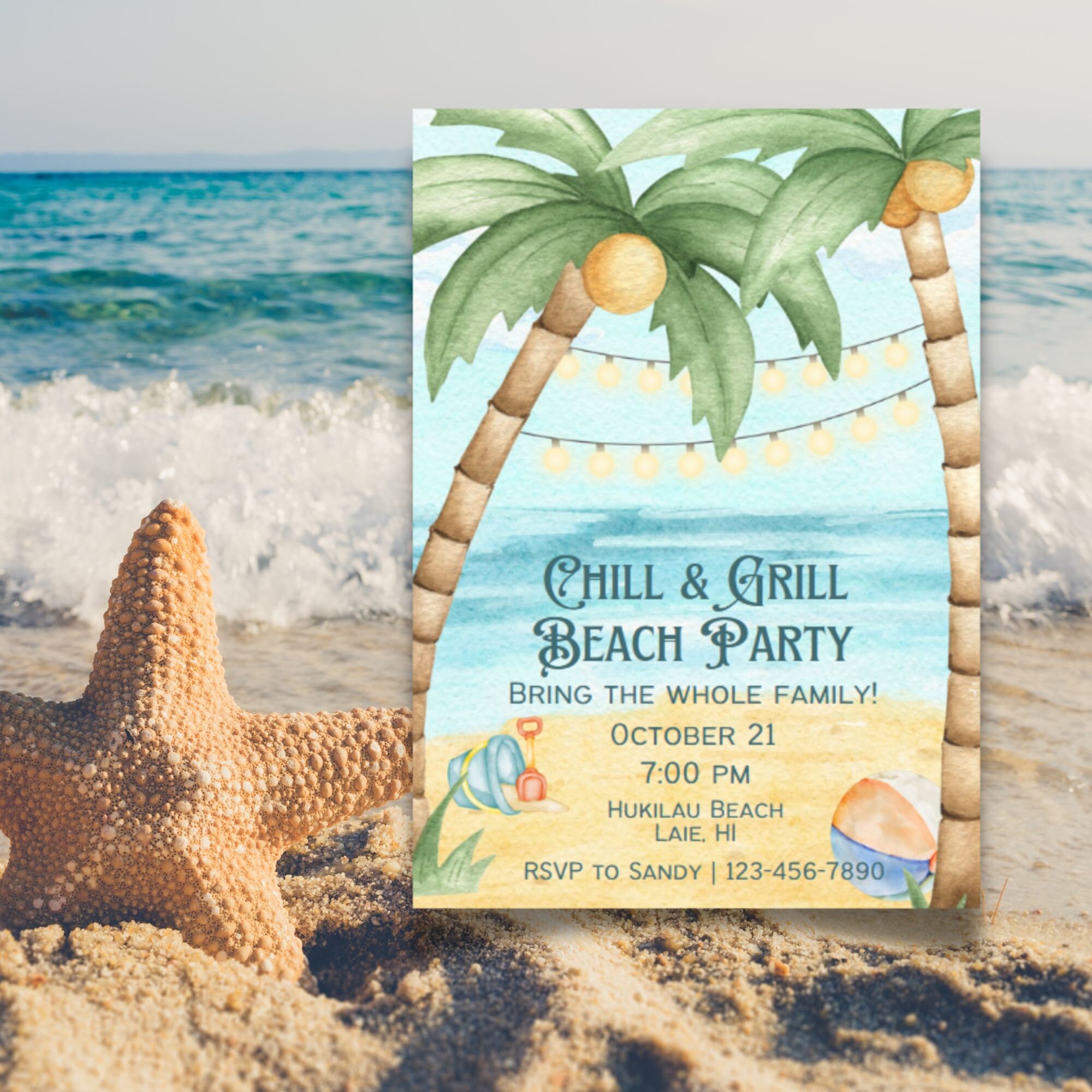 Beach Party Invite | Birthday Party | Barbecue Invite | Luau Invitation ...