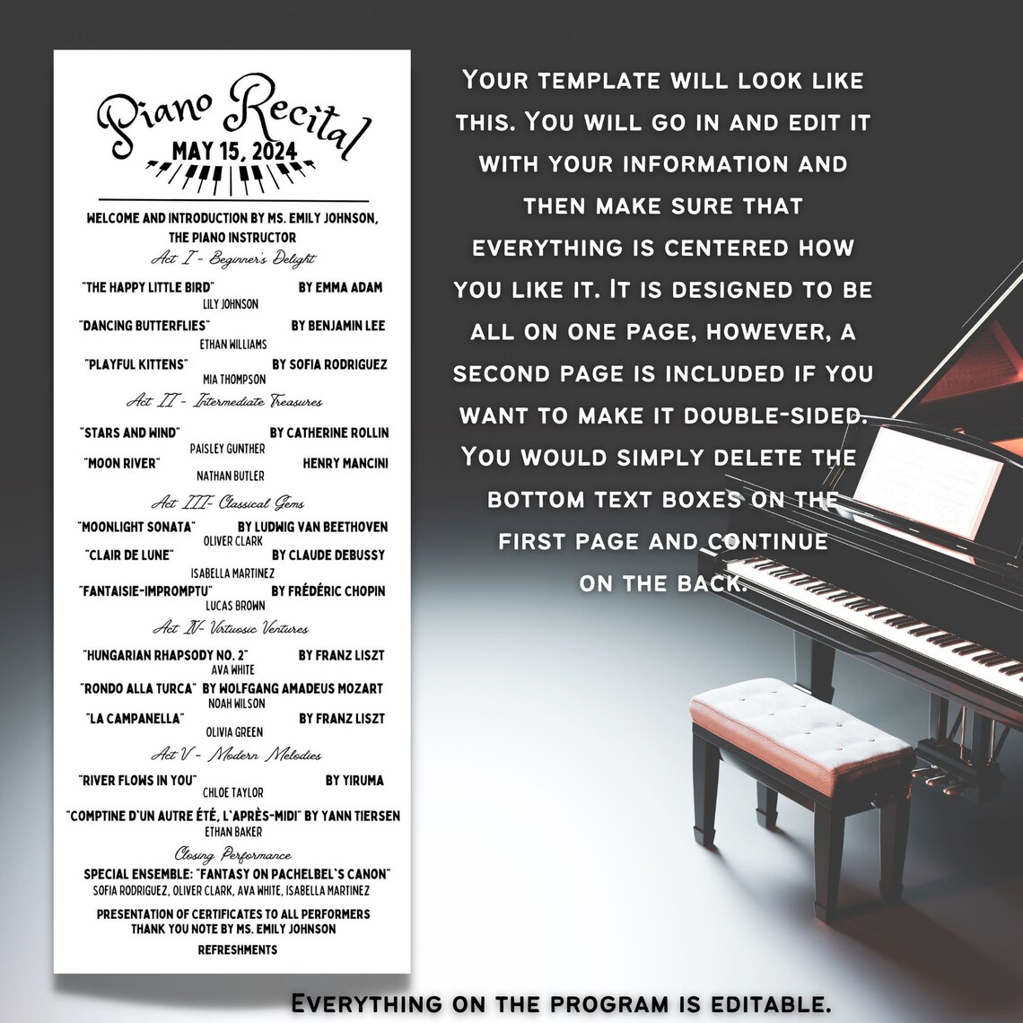 Piano Recital Program Template Bundle Music Recital Certificate of ...