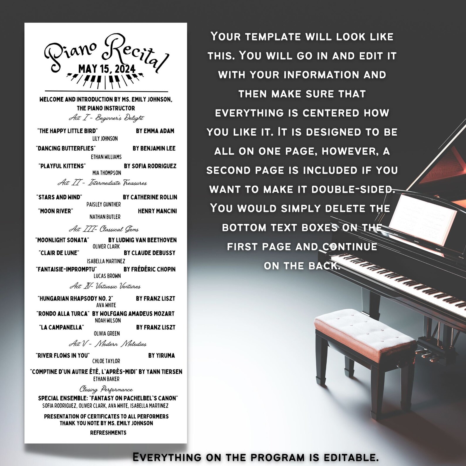 Piano Recital Program Template Bundle | Music Recital Certificate of ...
