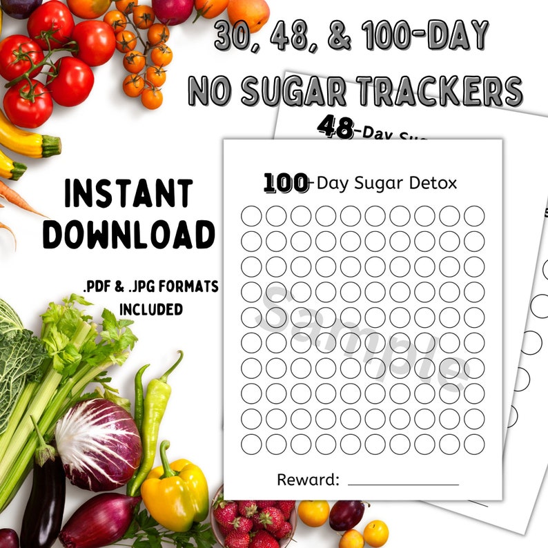 Sugar Detox Chart, No Sugar Tracker, 100-day No Sugar Log, Eating ...