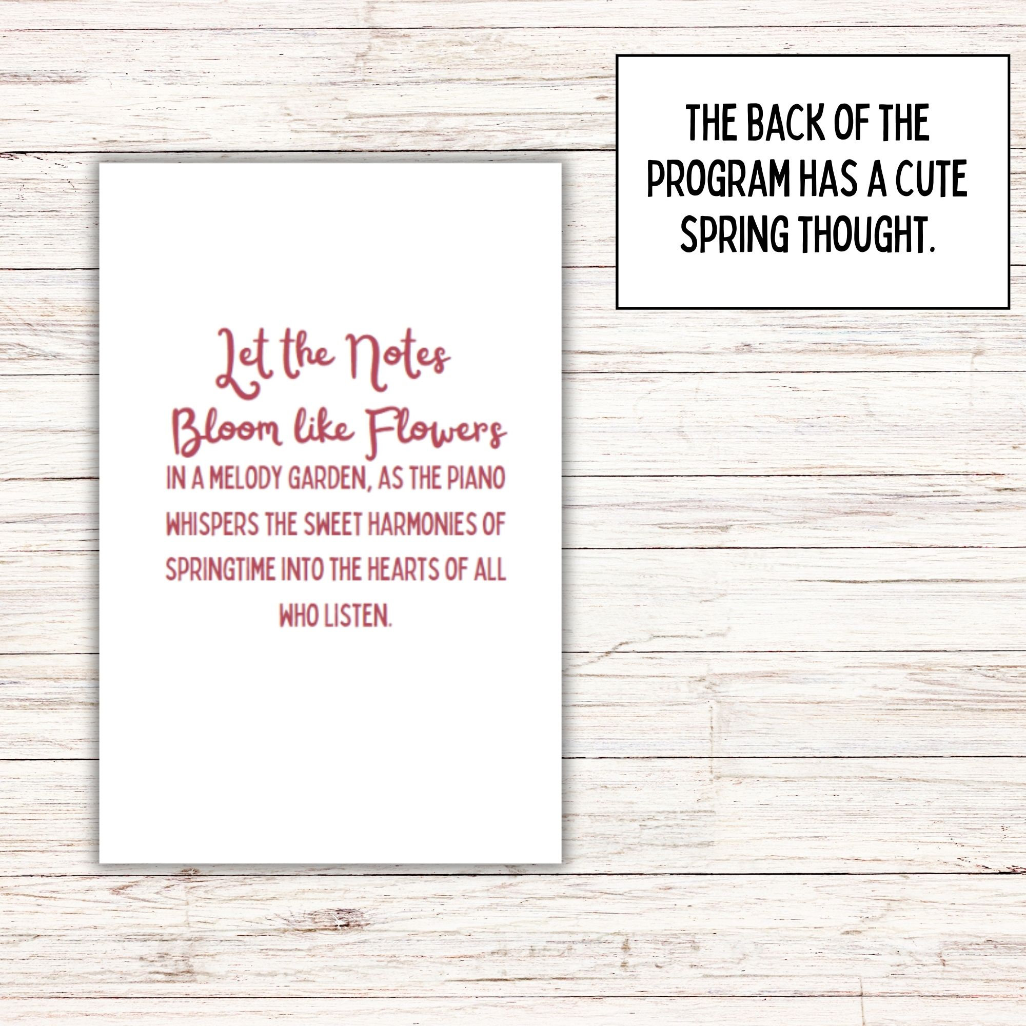 Spring Piano Recital Program Template | Spring Music Recital | Piano ...