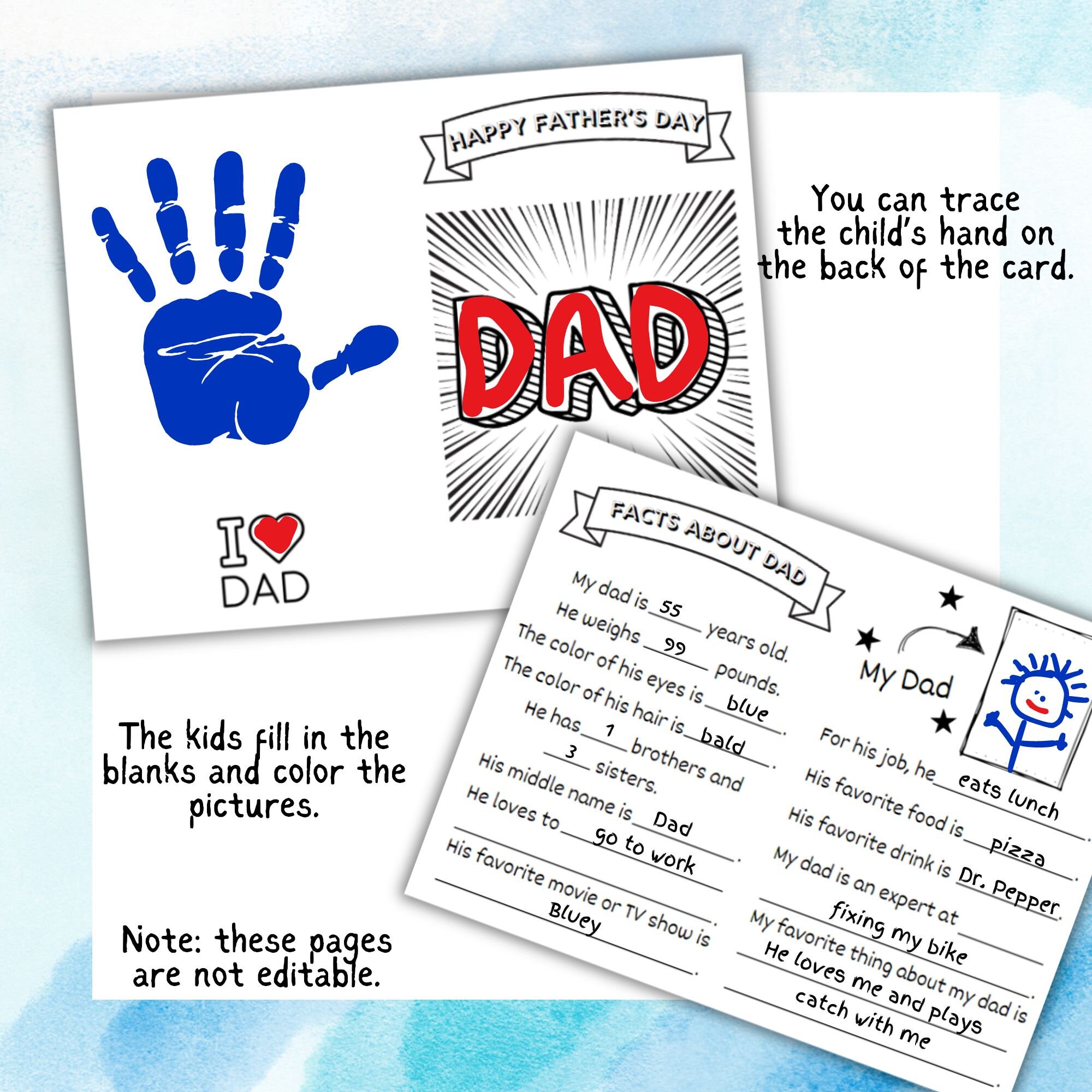 Father's Day Card, Fill in the Blank, From Child, Printable Card for ...