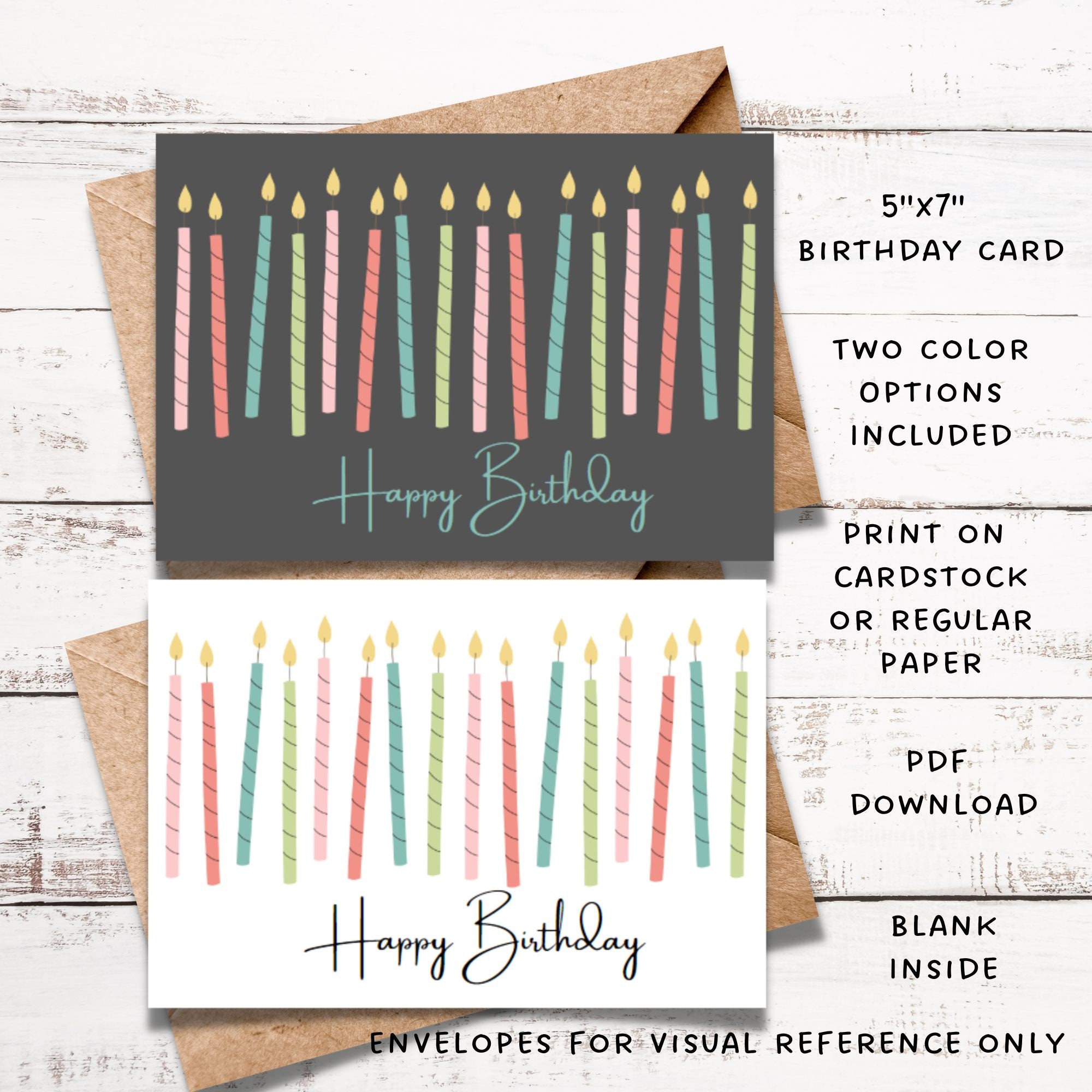 Birthday Card, Instant Printable Birthday Card, Happy Birthday Candles ...