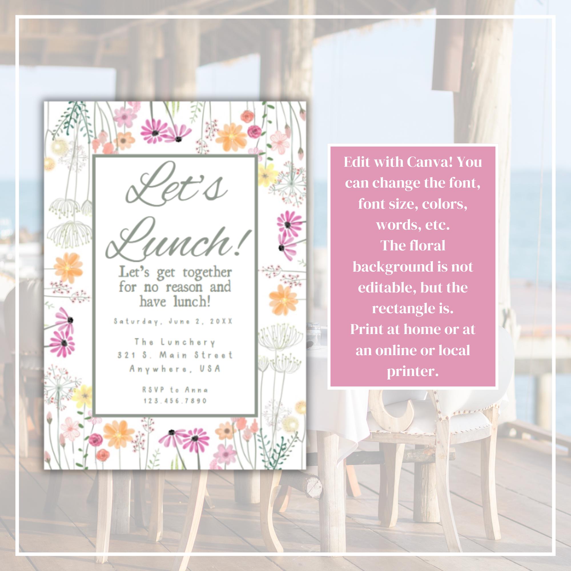 Let's Do Lunch Wildflower Invitation, Brunch Invite, Mother's Day ...