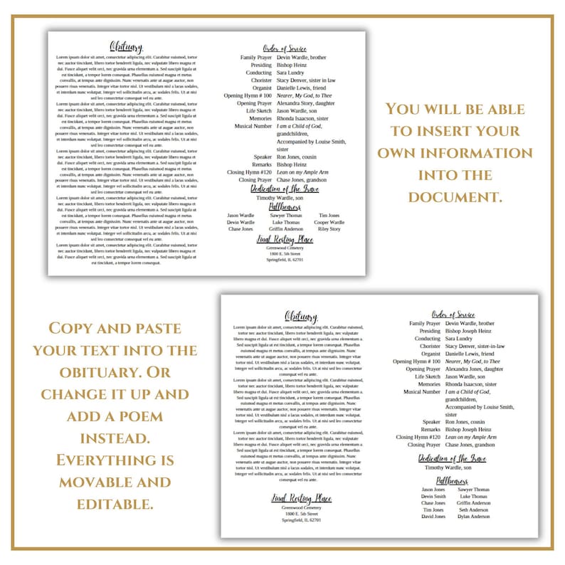 LDS Funeral Program Template, Celebration of Life Program, Editable ...