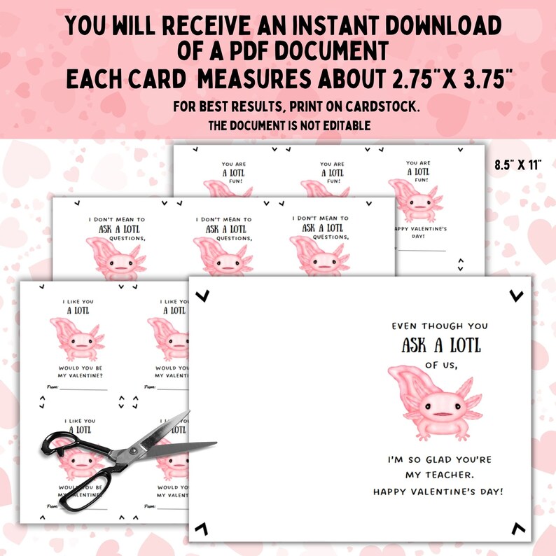 Printable Axolotl Valentines, Cute Axolotl Valentines for School and ...